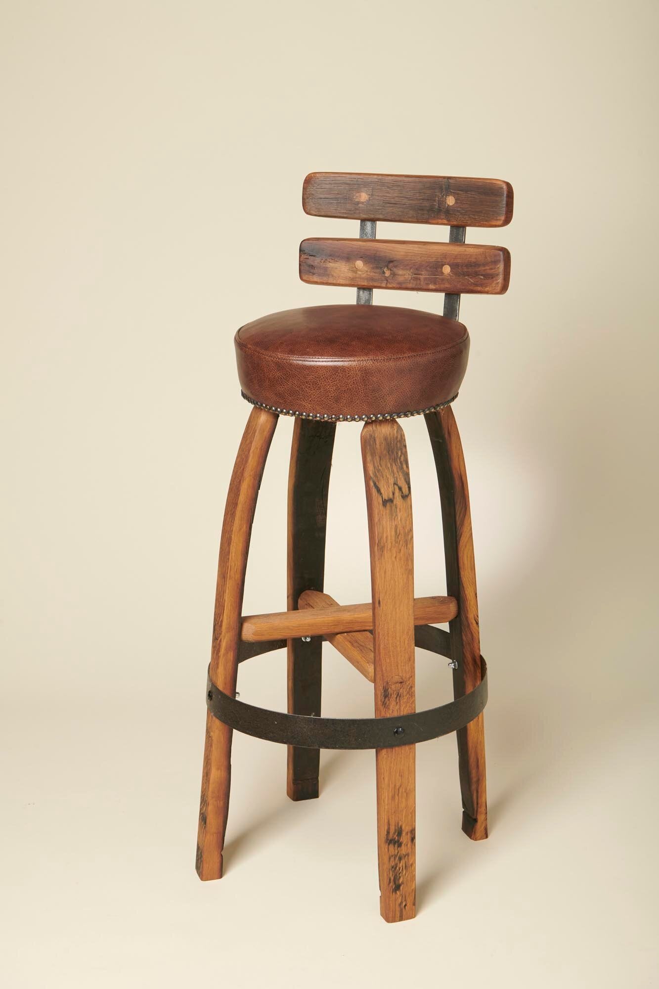 Darach-Oak Bar Chair & Leather Seat. Crafted by Hand from Oak Barrels ...