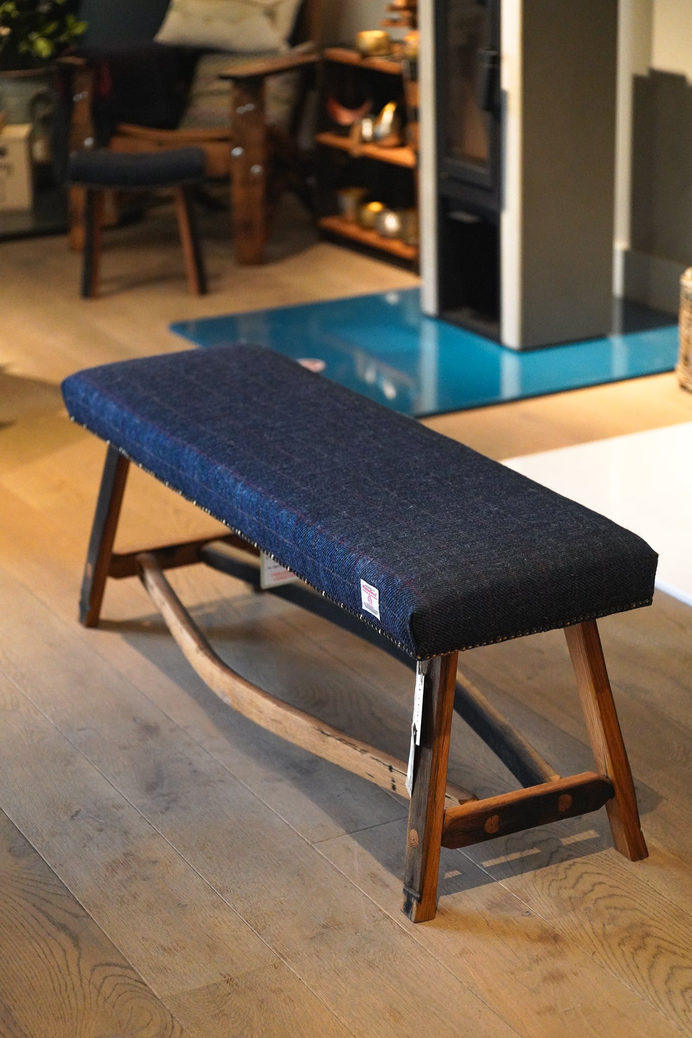 Darach - Tweed Bench (Tun) Blue. Crafted by Hand from Oak Barrels ...