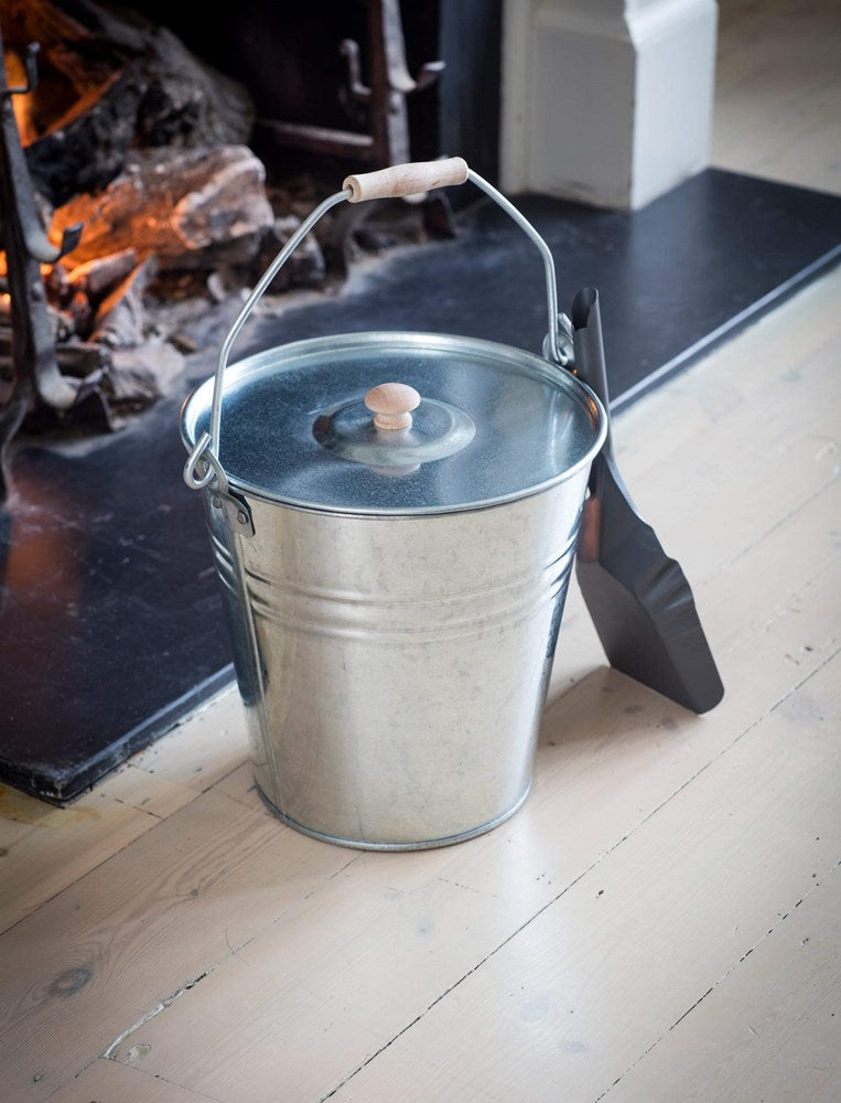 Galvanised Steel Bucket with Lid: Ash, Wood & Coal Bucket - Bonk & Co